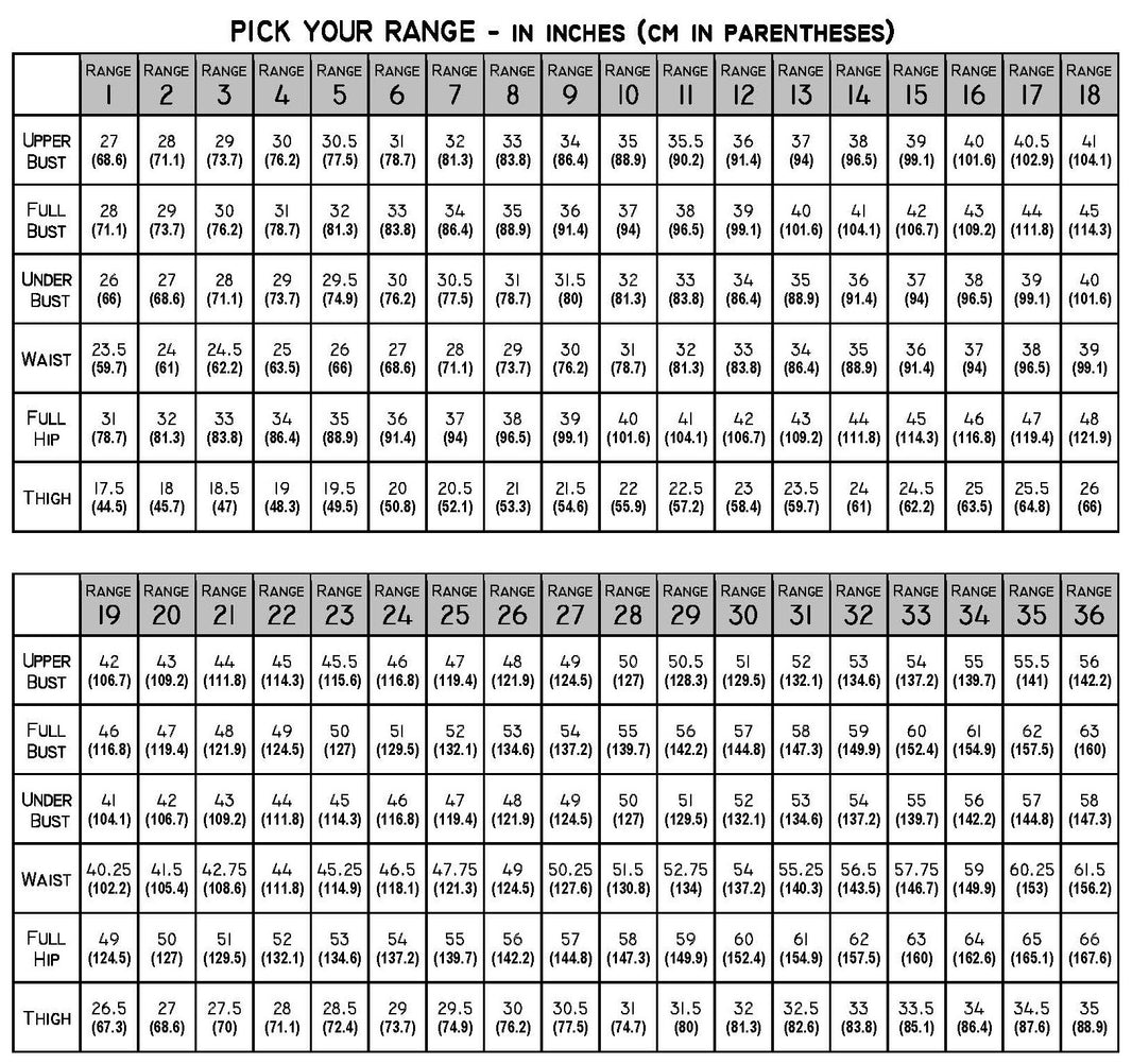 Staple Patterns (new size chart) – George And Ginger Patterns