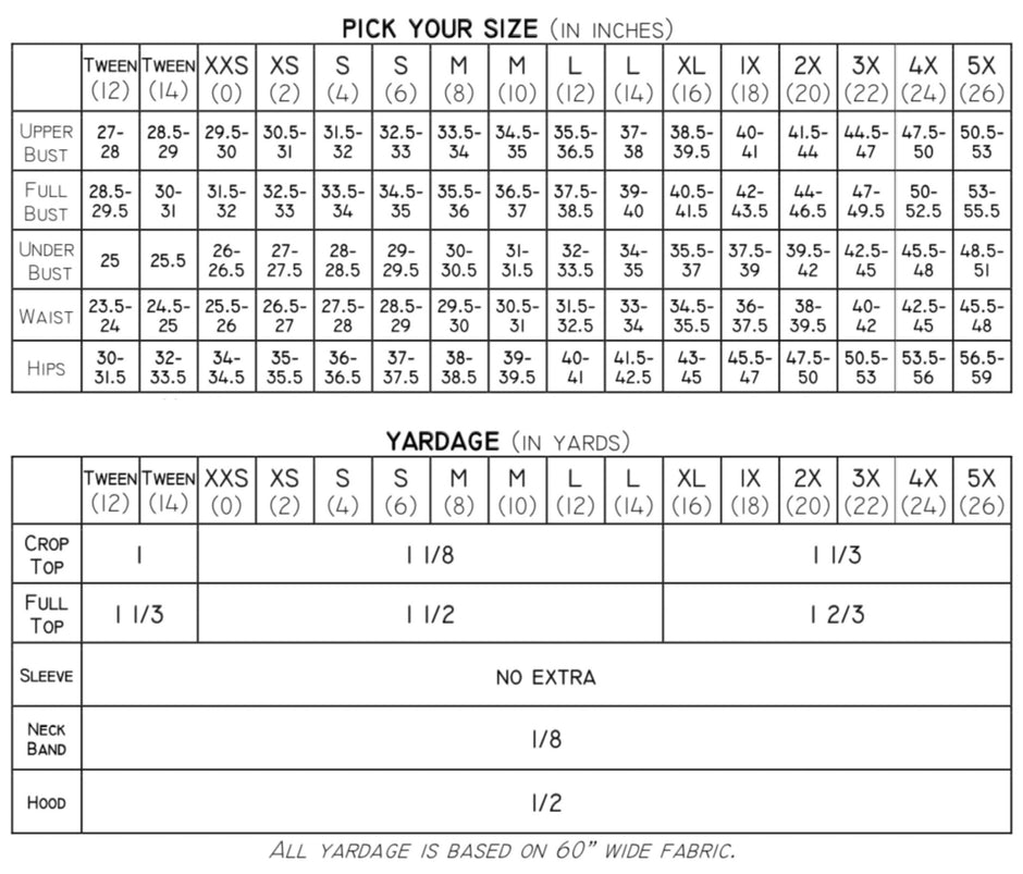 G O T H + G R U N G E (old size chart) – George And Ginger Patterns