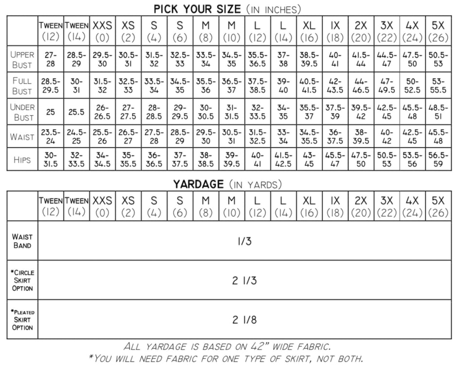 G O T H + G R U N G E (old size chart) – George And Ginger Patterns